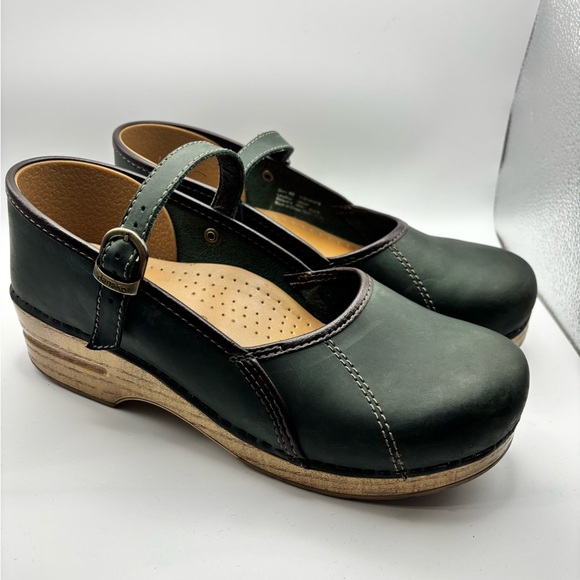 Dansko | Shoes | Dansko Marcelle Dark Green Leather Mary Jane Clogs ...